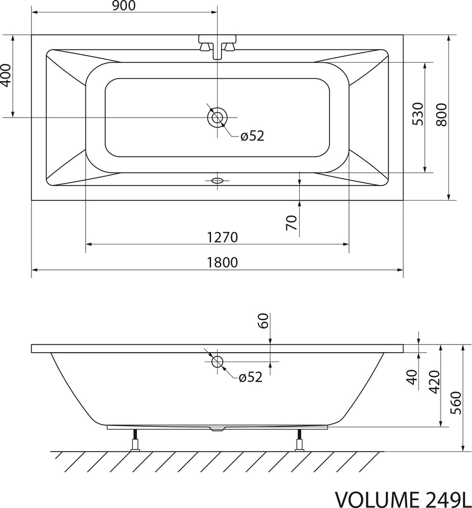 Aqualine Nisa A1880 obdélníková vana 180 x 80 cm akrylátová