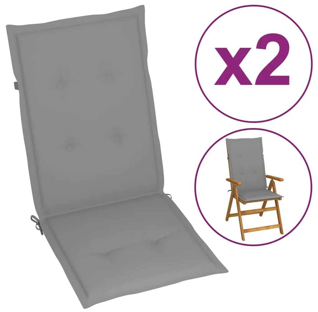43179 vidaXL Polstry na zahradní židle 2 ks, šedé, 120x50x3 cm