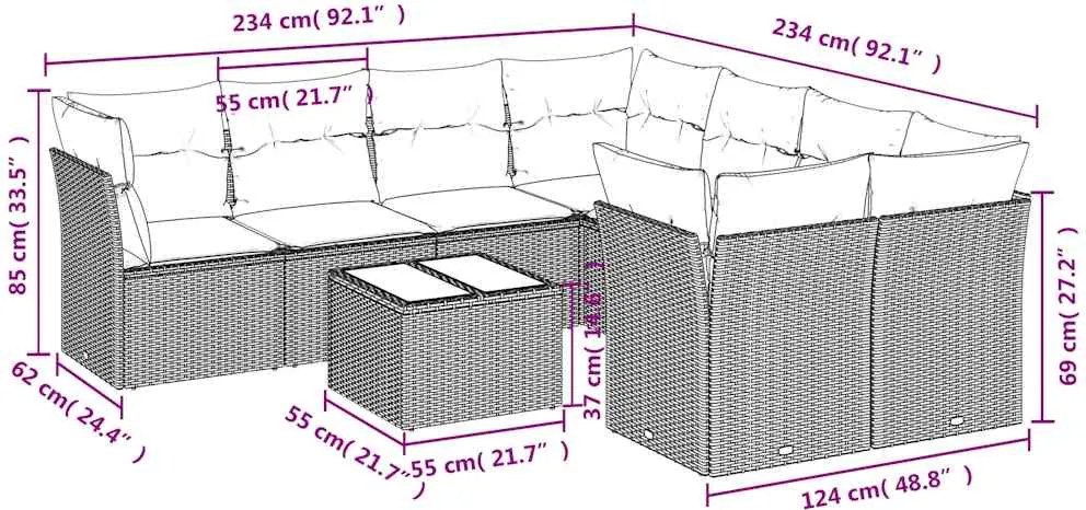 9dílná zahradní sedací souprava s poduškami hnědá polyratan 3217323