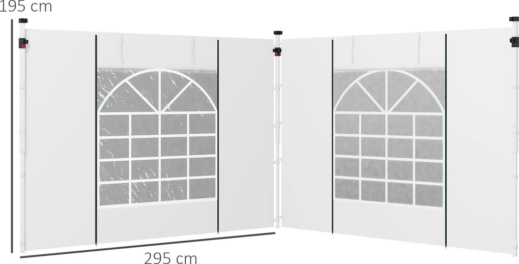 Boční panely altánu Outsunny sada 2 bočních panelů s oknem a dveřmi pro párty stan 3x3/3x6 m, Oxford, bílá| Aosom