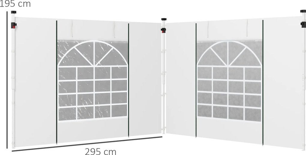 Boční panely altánu Outsunny sada 2 bočních panelů s oknem a dveřmi pro párty stan 3x3/3x6 m, Oxford, bílá