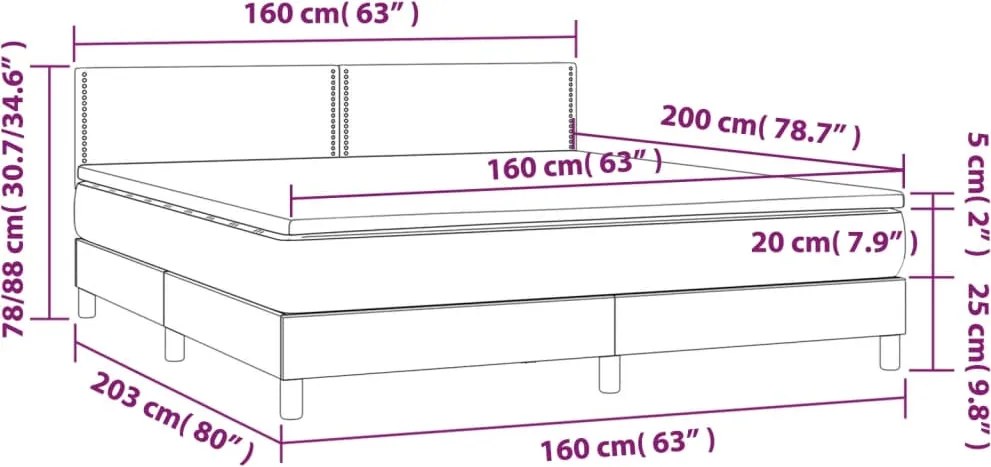 Box spring postel s matrací tmavě šedá 160x200 cm samet 3141252