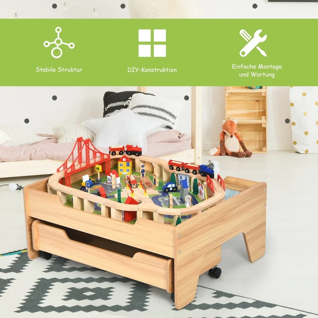 Costway Dřevěný dětský železniční vláček Dřevěný vláček Set Activity Table