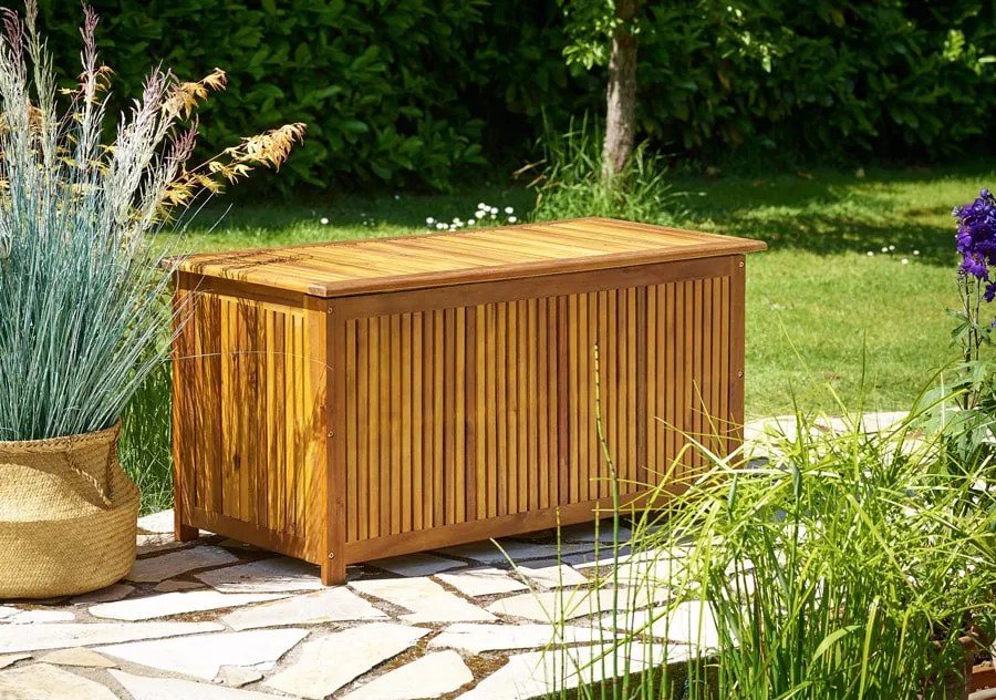 Zahradní úložný box s vnitřní plachtou, akátové dřevo, 115 x 50 x 59 cm 101835