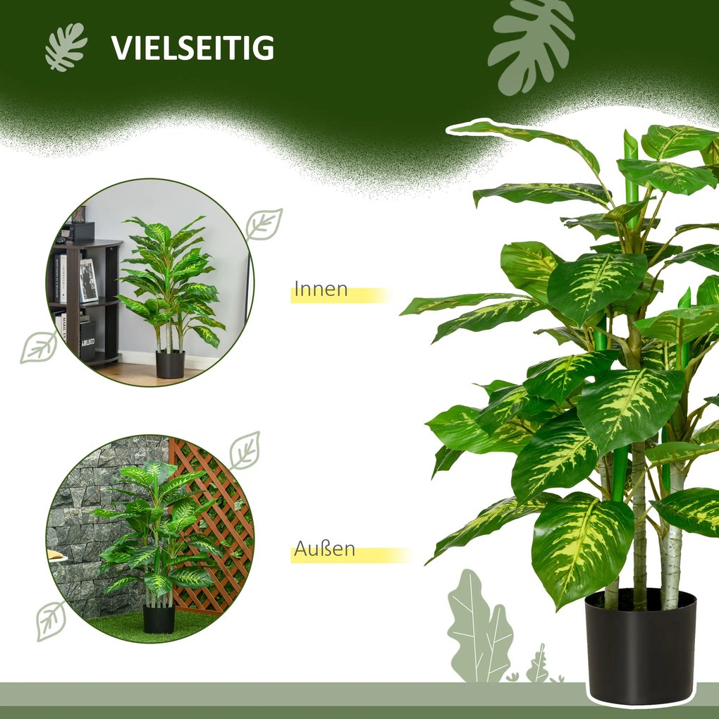 HOMCOM Velká Umělá Dieffenbachia 95 cm - Umělá Rostlina v Květináči, Umělý Strom s Umělou Trávou pro Dekoraci Obývacího Pokoje, Ložnice, Zahrady