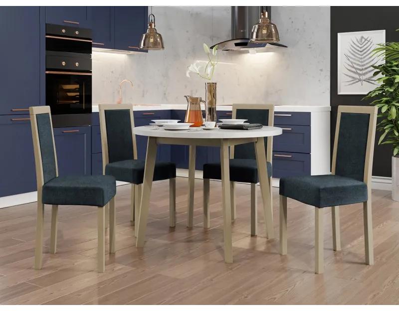 Jídelní stůl se 4 židlemi AL081, Barva dřeva: bílá-L, Potah: Hygge D91, Barvy nožiček: Sonoma