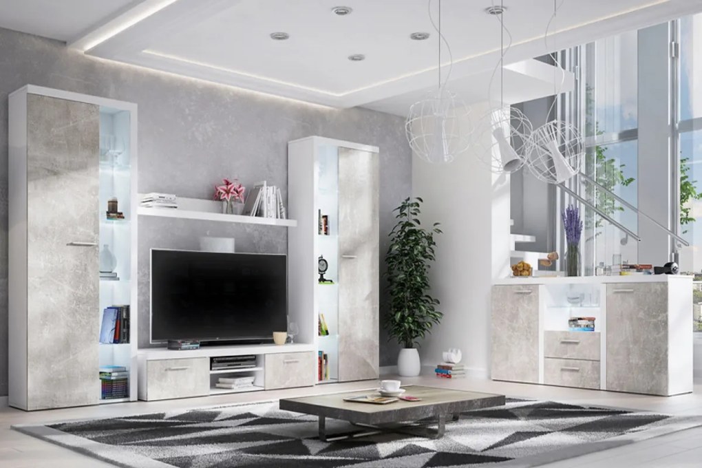 Obývací stěna Rumba XL Bílý/Beton Světlý