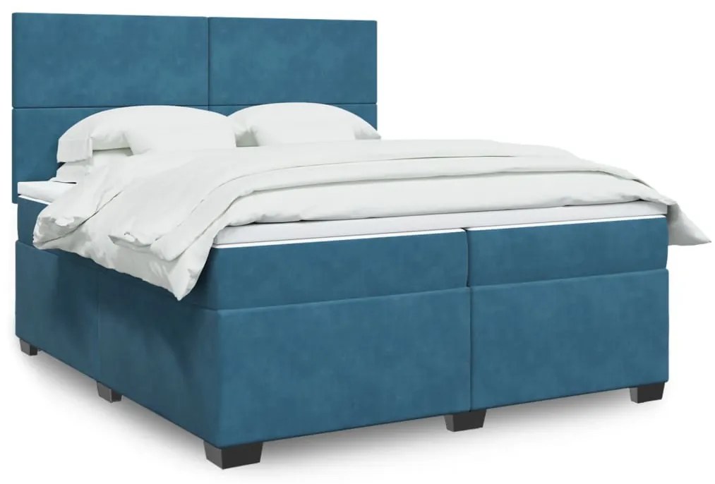Box spring postel s matrací modrá 200 x 200 cm samet 3293300