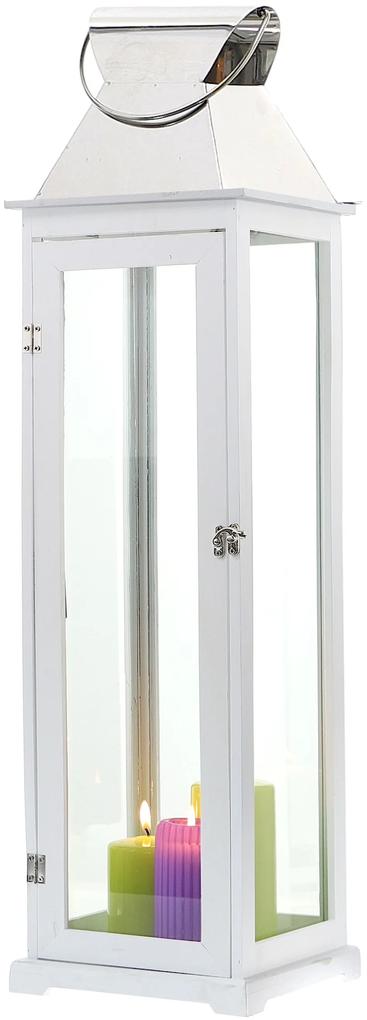 Dřevěný lucerna s kovovým vrškem MSL3235 - bílý (22x22x81 cm)  moderní stylu