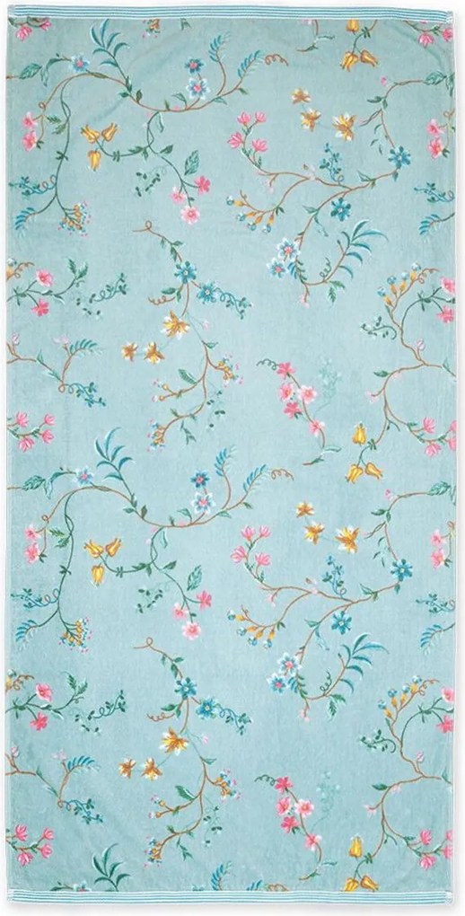 Pip Studio ručníky z bavlněného froté Les Fleurs, modré (Luxusní ručníky z bavlněného froté v designu Les Fleurs v modré barvě)