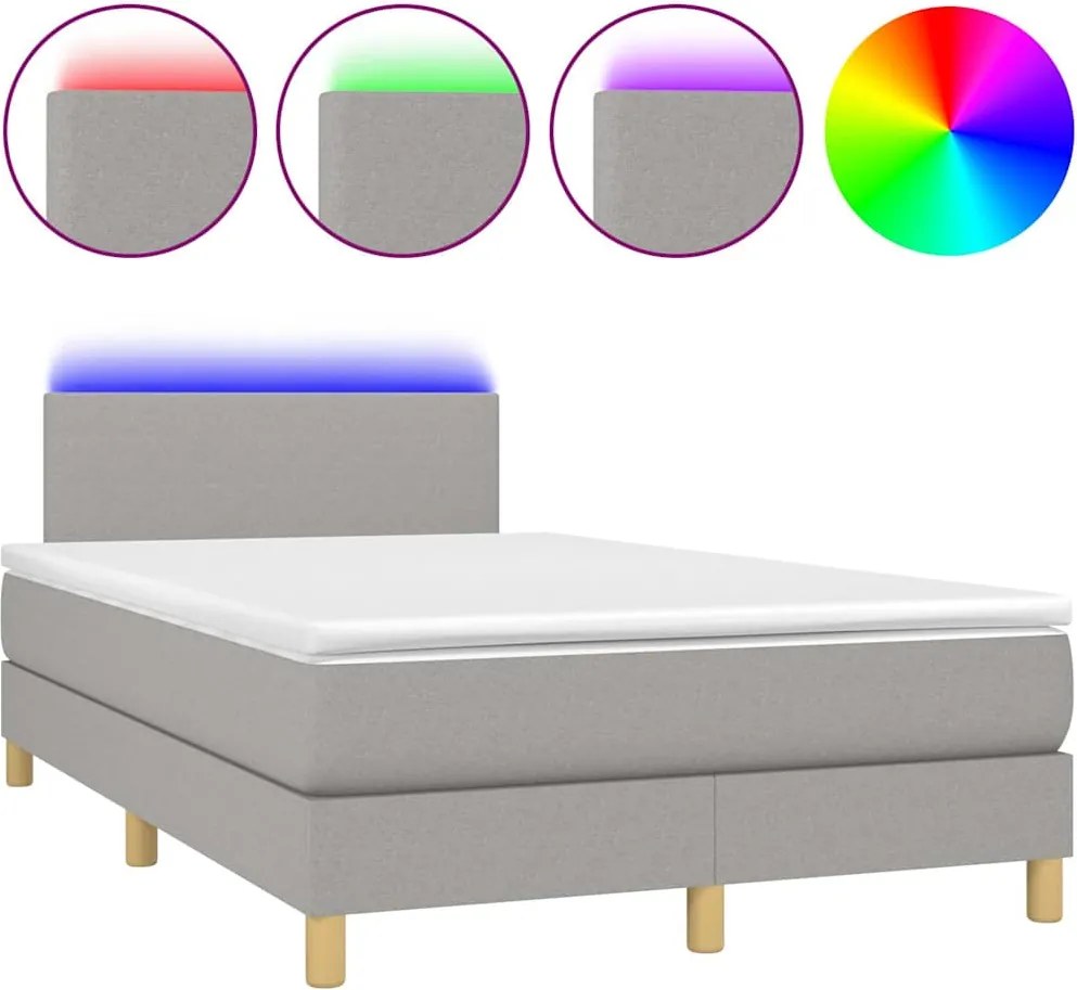 Box spring postel s matrací a LED světle šedá 120x200 cm textil 3133541