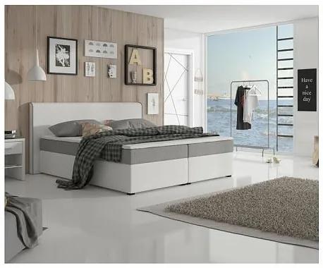 Komfortní postel NOVARA MEGAKOMFORT, šedá látka / bílá ekokůže, 160x200 cm