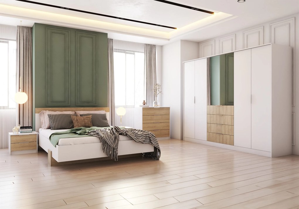IDZ Šatní skříň GALAXY 6D, 230 cm Dub Hikora/Bílá