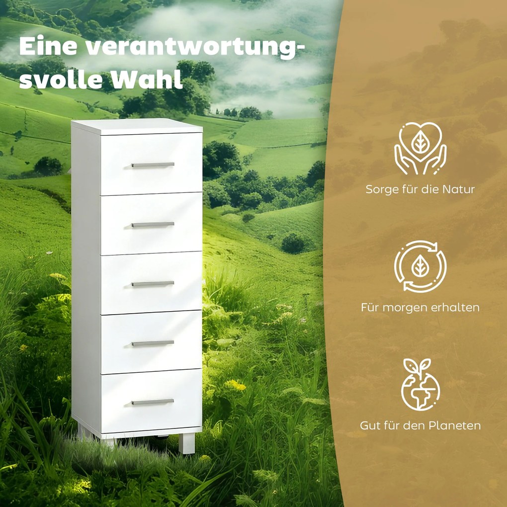 HOMCOM komoda s 5 zásuvkami, úzká moderní úložná skříň do ložnice, předsíně nebo obývacího pokoje, 30 x 95 cm, bílá