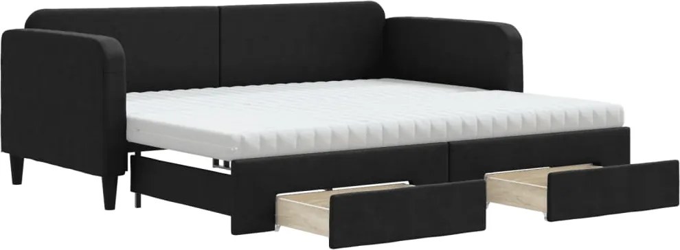 Válenda s přistýlkou a zásuvkami černá 90 x 190 cm textil 3196882