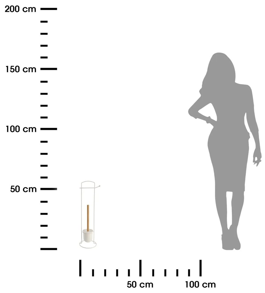 Stojan na toaletní papír a WC kartáč White Bamboo, bílý/s dřevěnými prvky, O