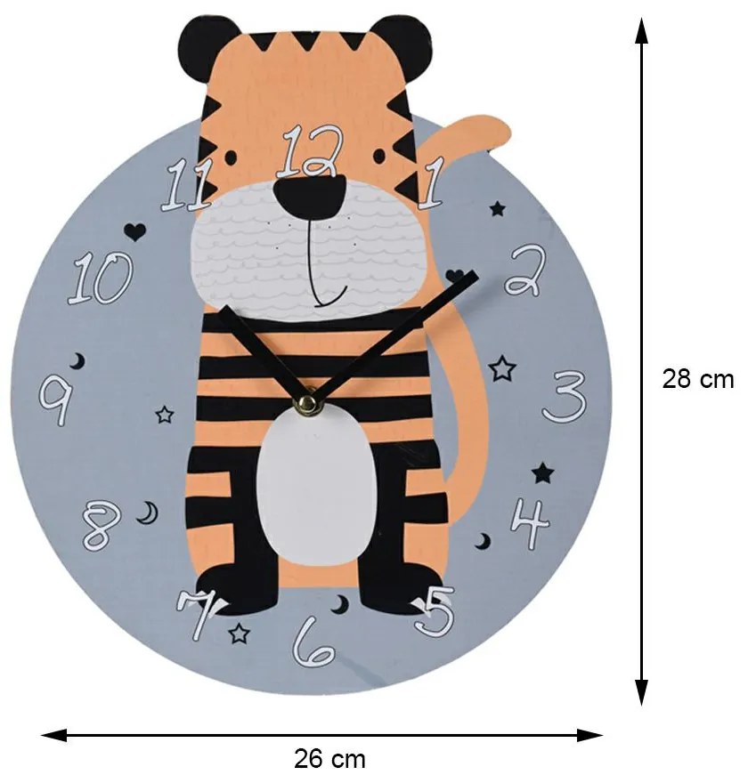 Dětské nástěnné hodiny Tiger, vícebarevná