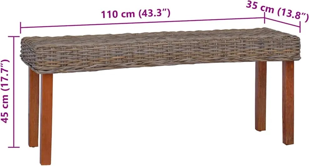 Lavice 110 cm přírodní kubu ratan a masivní mahagon 285791