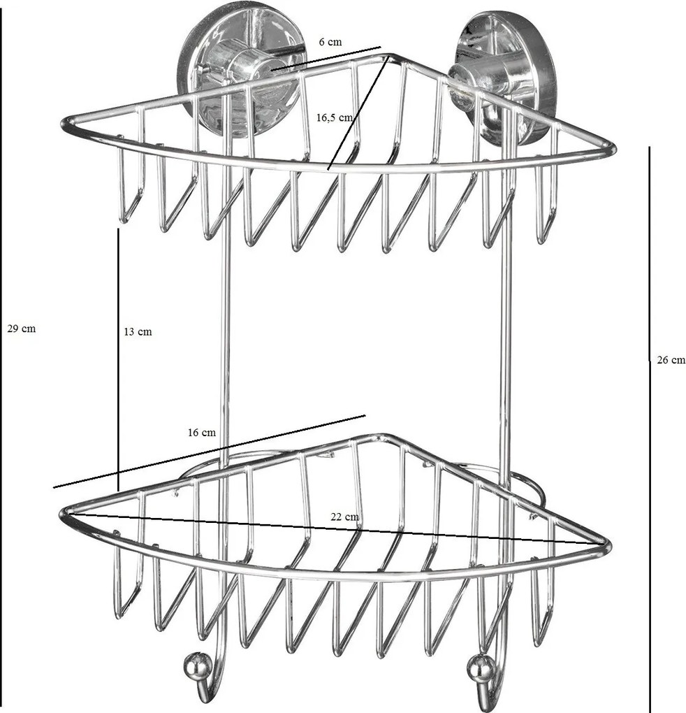 Rohová koupelnová police BARI, Vacuum-Loc, 2 úrovně – chromovaná ocel, WENKO