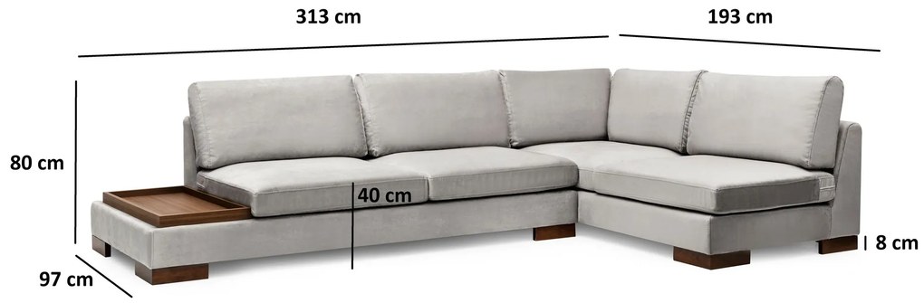 Hanah Home Rohová pohovka TULIP světle šedá pravý roh s pufem 560ARE1154