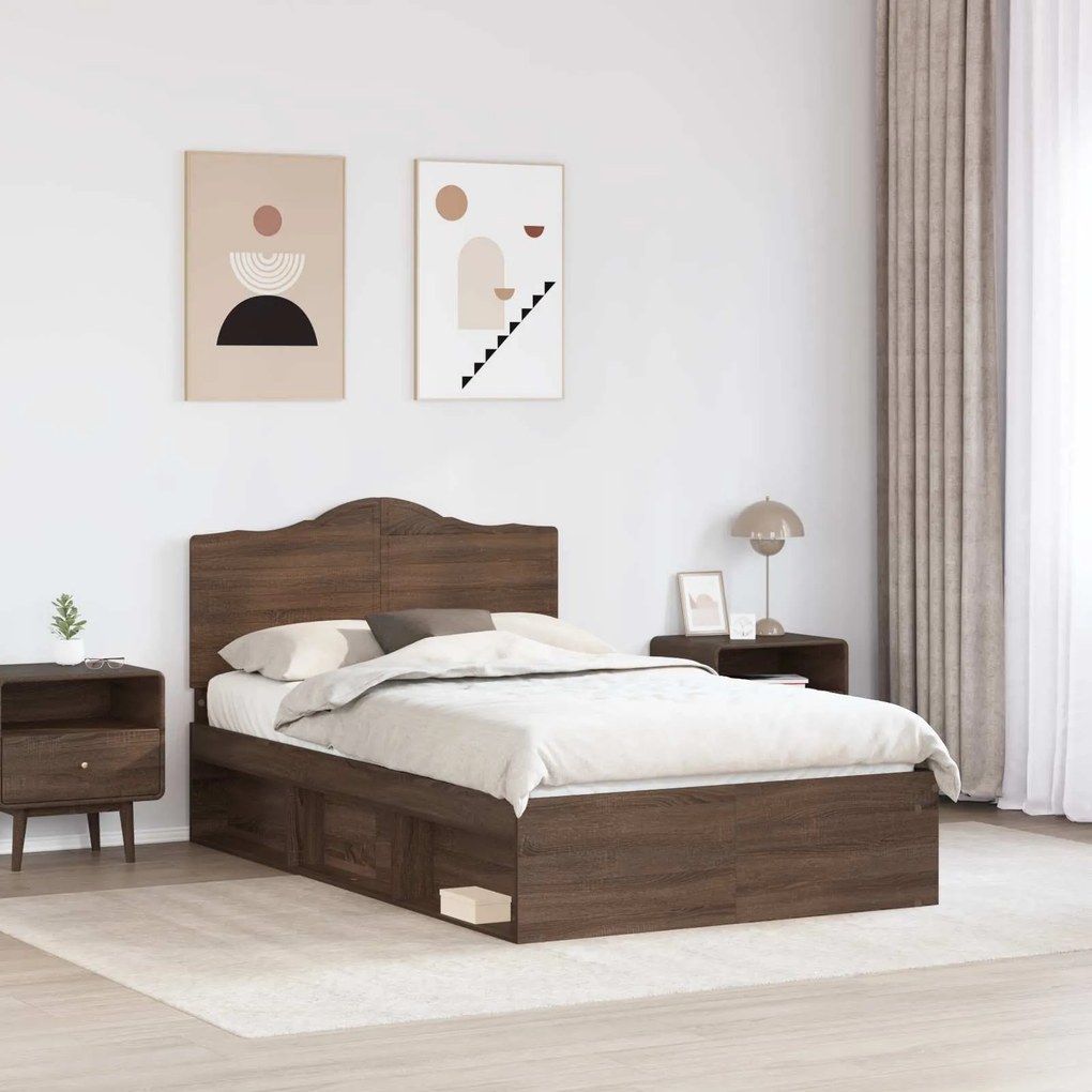 Rám postele s čelo Hnědý dub 120 x 190 cm Masivní borové dřevo 3413341