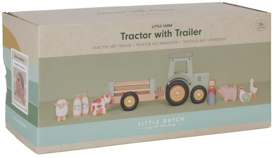 Little Dutch Dřevěný traktor s přívěsem Farma