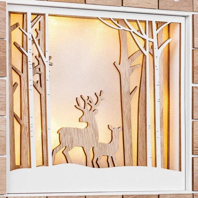 Dřevěný adventní kalendář s LED osvětlením, Zimní les 35x6x27cm