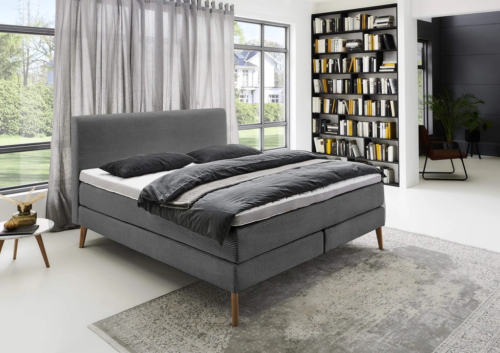 Boxspring postel elina 180 x 200 cm manšestr šedá MUZZA