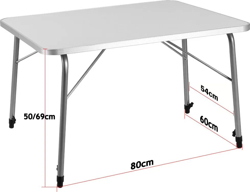 Kempingový stůl FOKA sklápěcí, 80x54x51-70cm, bílá Casaria