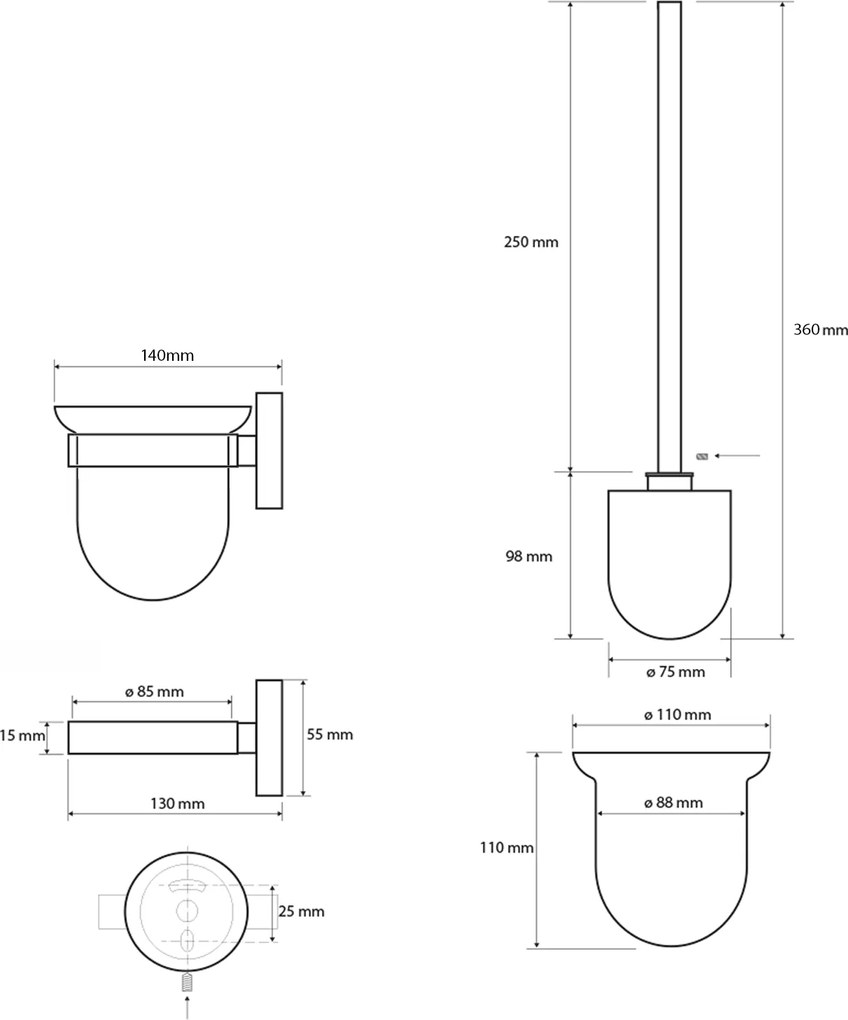Sapho Sapho, X-STEEL WC kartáč nástěnný, broušený nerez, XS301