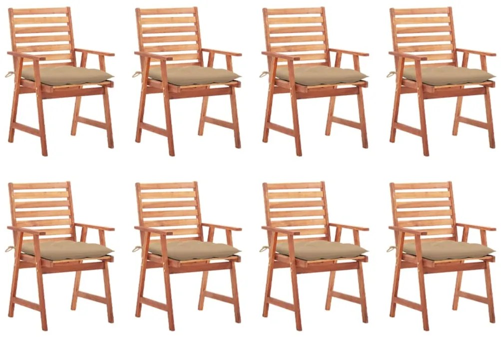 3078392 vidaXL Zahradní jídelní židle 8 ks s poduškami masivní akáciové dřevo