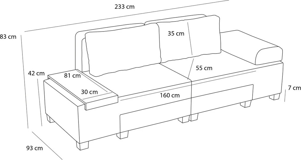 Rozkládací třímístná pohovka Perenna 233 cm krémová/ořech