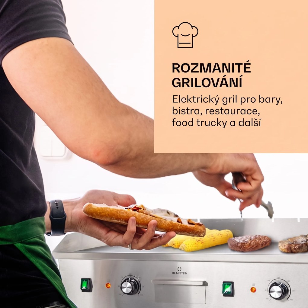 Klarstein Grillmeile 4400, elektrický gril, Plancha, 2 x 2200W, grilovací deska z nerezové oceli