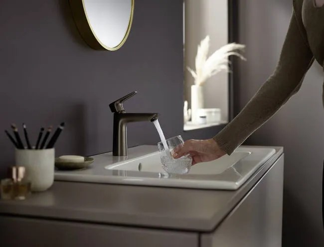 Hansgrohe Talis E, umyvadlová baterie 110 s odtokovou soupravou s táhlem, kartáčovaná černá chromová, 71710340
