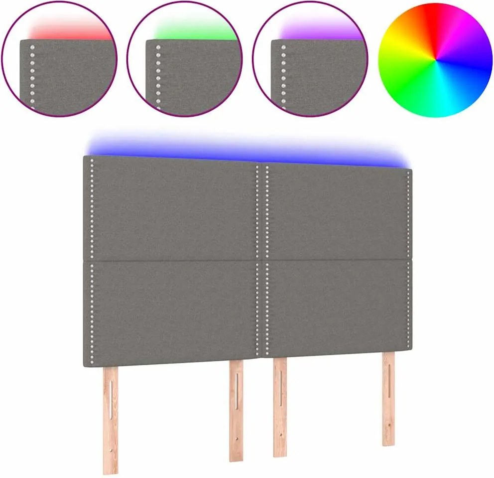 Čelo postele s LED tmavě šedé 144x5x118/128 cm textil 3122283