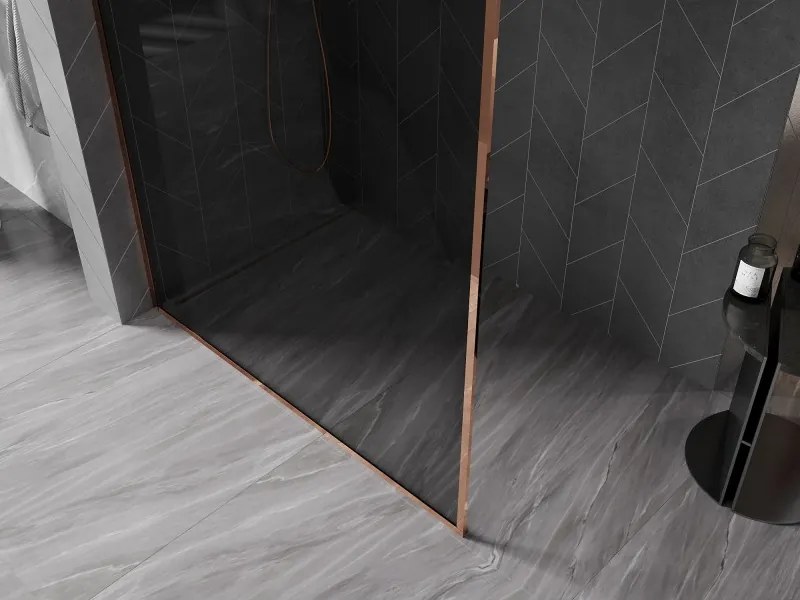 Mexen, Mexen Kioto-XF sprchová stěna s rámem 80 x 202 cm, grafit 10 mm, růžové zlato - 800-080-104-60-40-X