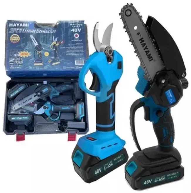 HAYAMI Aku zahradnické nůžky a pilka Hayami HA-1004 + 2x baterie 21 V + praktický kufr + příslušenství