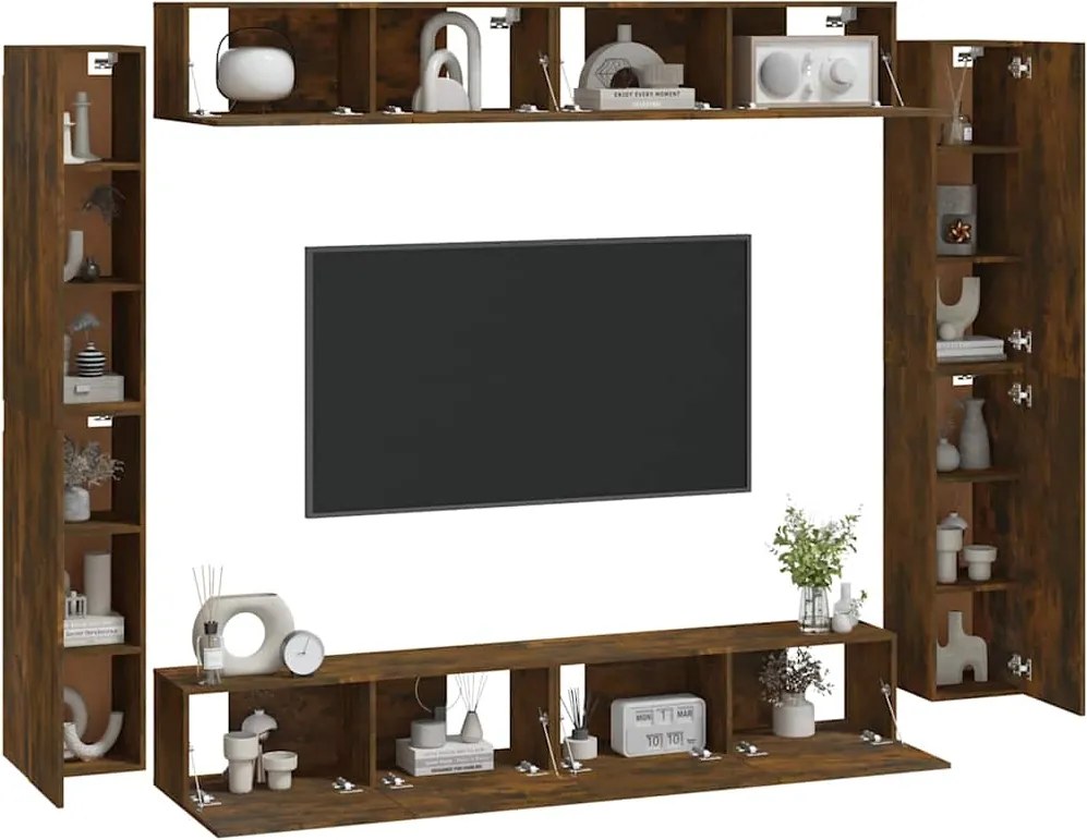 8dílný set TV skříněk kouřový dub kompozitní dřevo 3114299