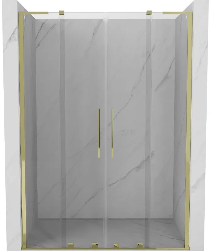 Mexen Velar L Duo, posuvné sprchové dveře do otvoru 160 cm, 8mm čiré sklo, zlatá lesklá, 871-160-003-02-50