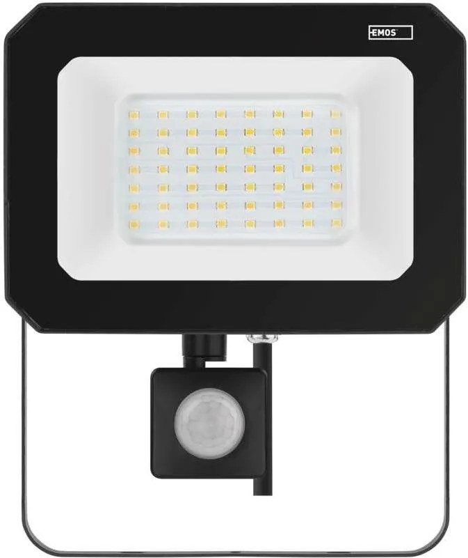 Led reflektor emos led reflektor simpo s pohybovým čidlem, 50 w, černý, neutrální bílá