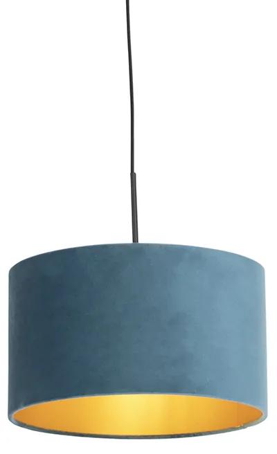 Závěsná lampa s velurovým odstínem modrá se zlatem 35 cm - Combi
