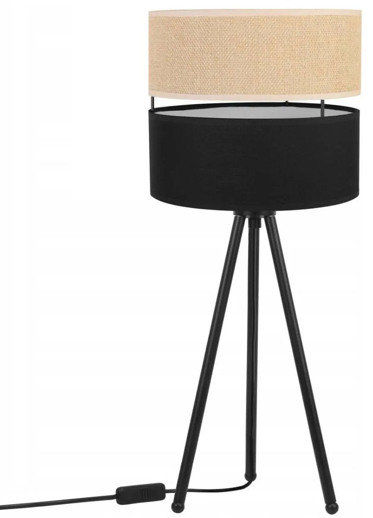 Stolní lampa Juta, 1x jutové/černé textilní stínítko, m