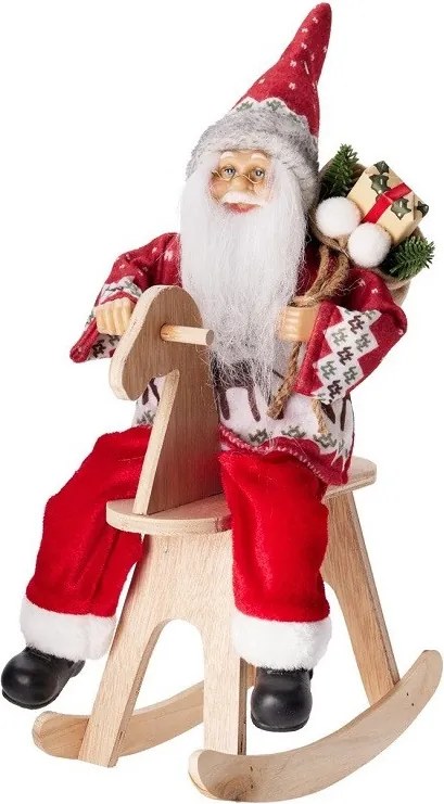 Santa Claus ve skandinávském svetru na houpacím koni 35 cm