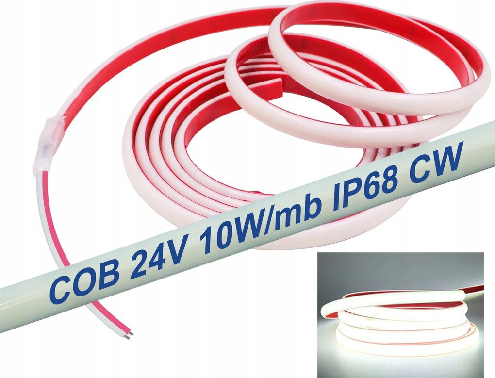 Led pásek Cob 24V 480 Cw 6000K 10W/m IP68 5m do sauny bazénu jezírka