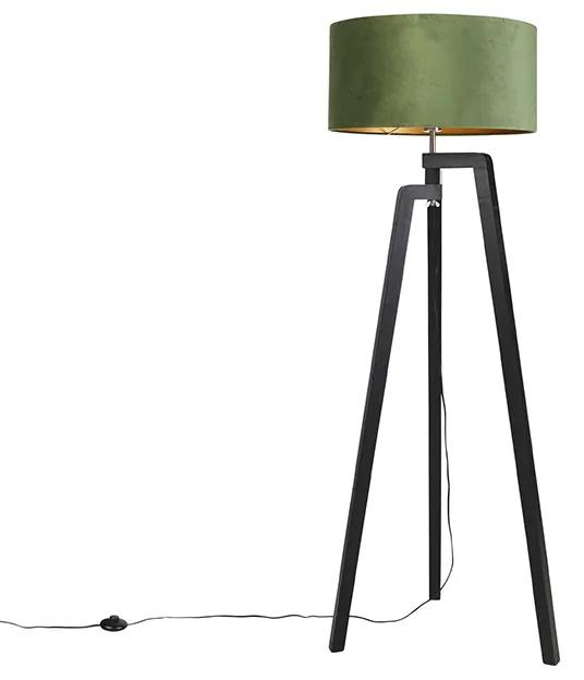 Stojací lampa stativ černá se zeleným odstínem a zlatem 50 cm - Puros