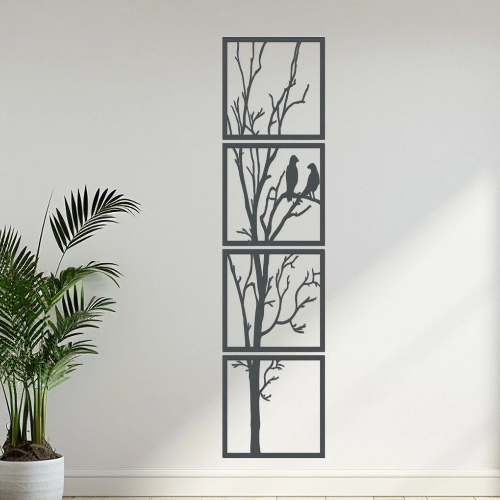 dřevo života 4dílný dřevěný obraz PTAČÍ STROM Zvolte barvu dekoru: Bílá, Rozměry šxv (cm): 60x240