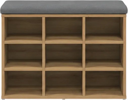 skříňka na boty, botník s polstrováním, lavice, sedací, police, dřevo/látka, 52x84x32 cm, dub artisan/šedá, Dekorino BS20260027