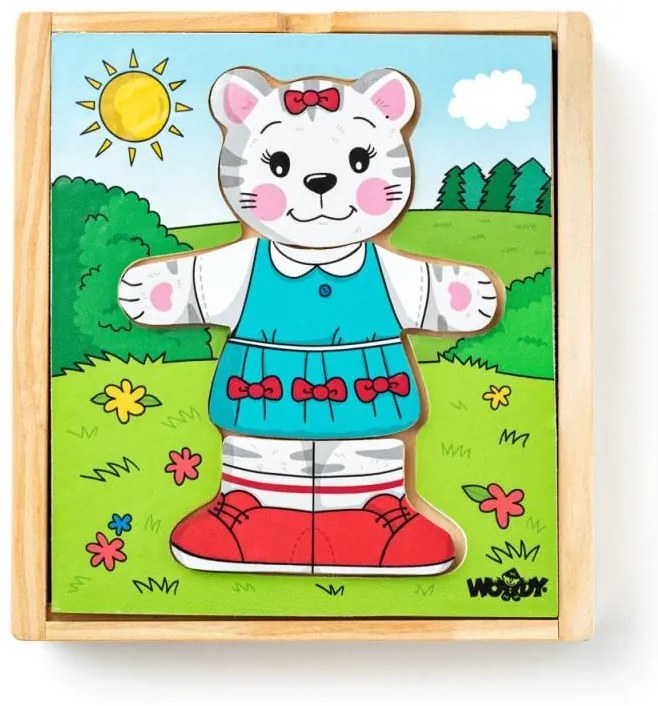 Woody Puzzle šatní skříň Kočička, 18 dílů