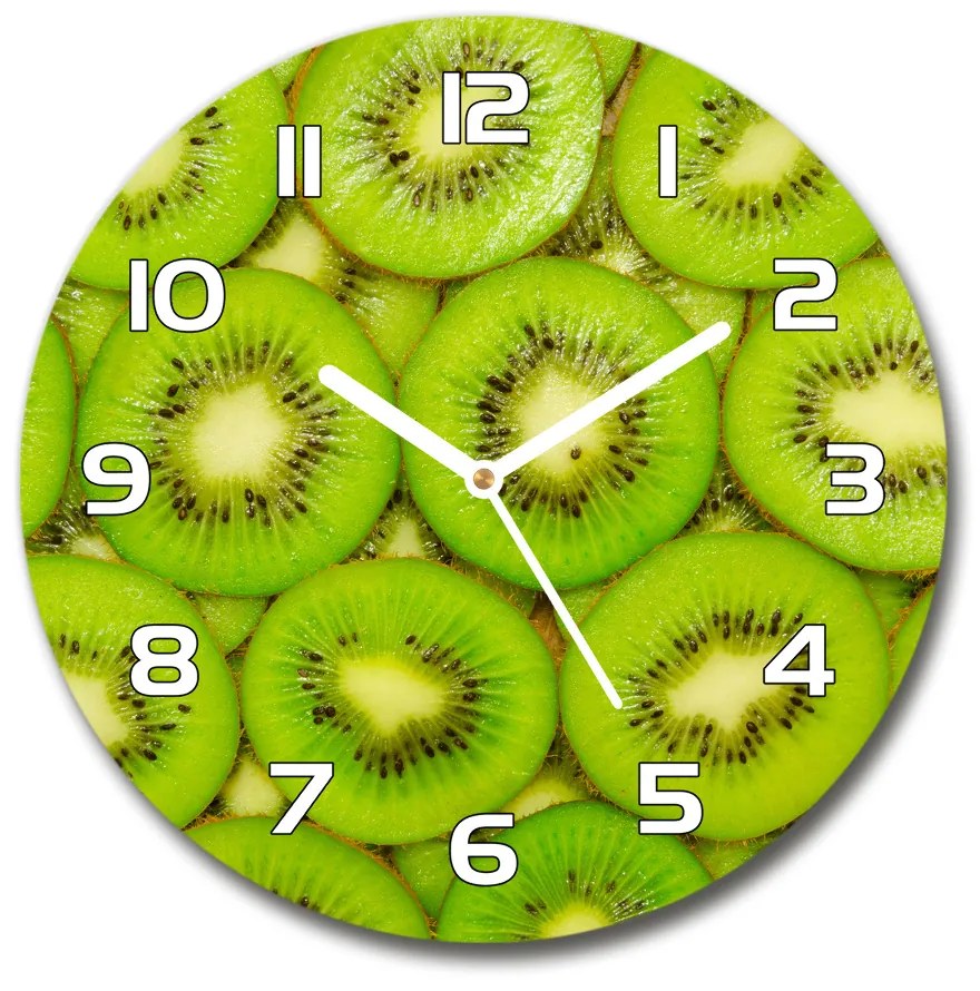 Wallmuralia Skleněné nástěnné hodiny kulaté Kiwi fi 30 cm