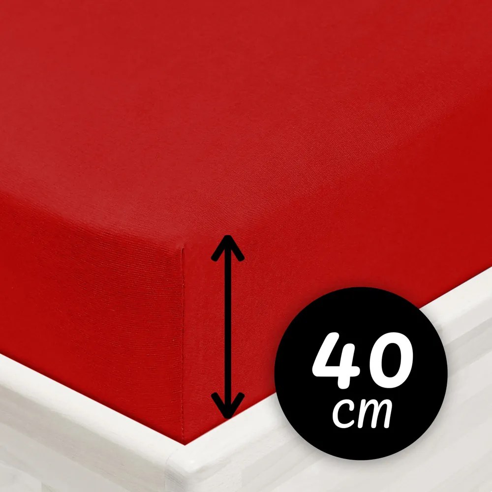 Jersey napínací prostěradlo na extra vysokou matraci JR-007 Sytě červené 90 x 220 - výška 40 cm